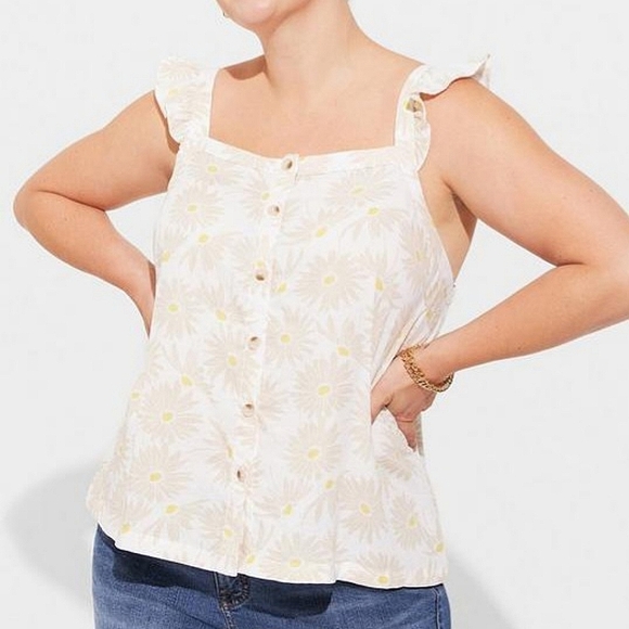 torrid | Tops | Torrid Floral Double Gauze Ruffle Button Front Tank Top ...